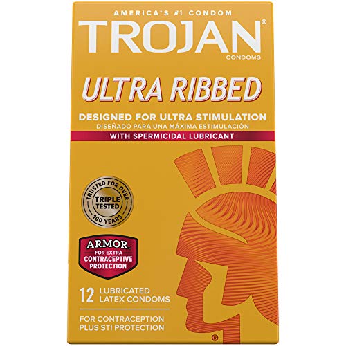 TROJAN Stimulations Ultra Ribbed Spermicidal Condoms, 12 Count