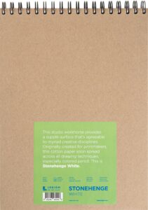 stonehenge 100% cotton medium weight spiral journal, white, 9 x 12 inches, 250gsm, 32 sheets for dry media