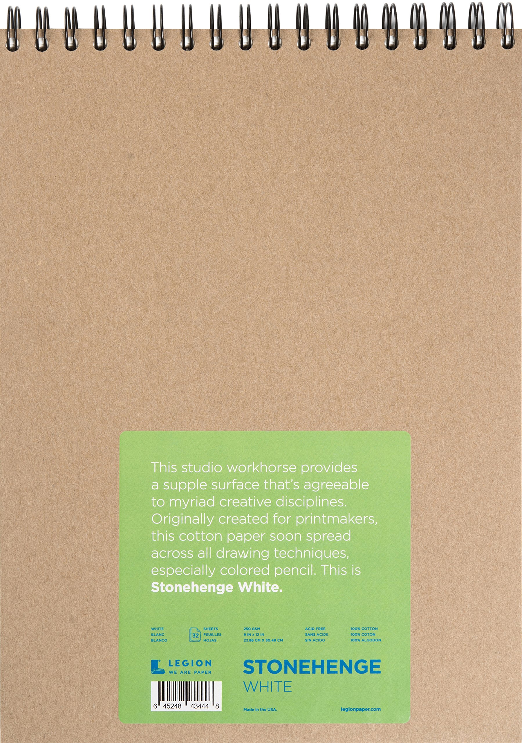 Stonehenge 100% Cotton Medium Weight Spiral Journal, White, 9 x 12 inches, 250gsm, 32 Sheets for Dry Media