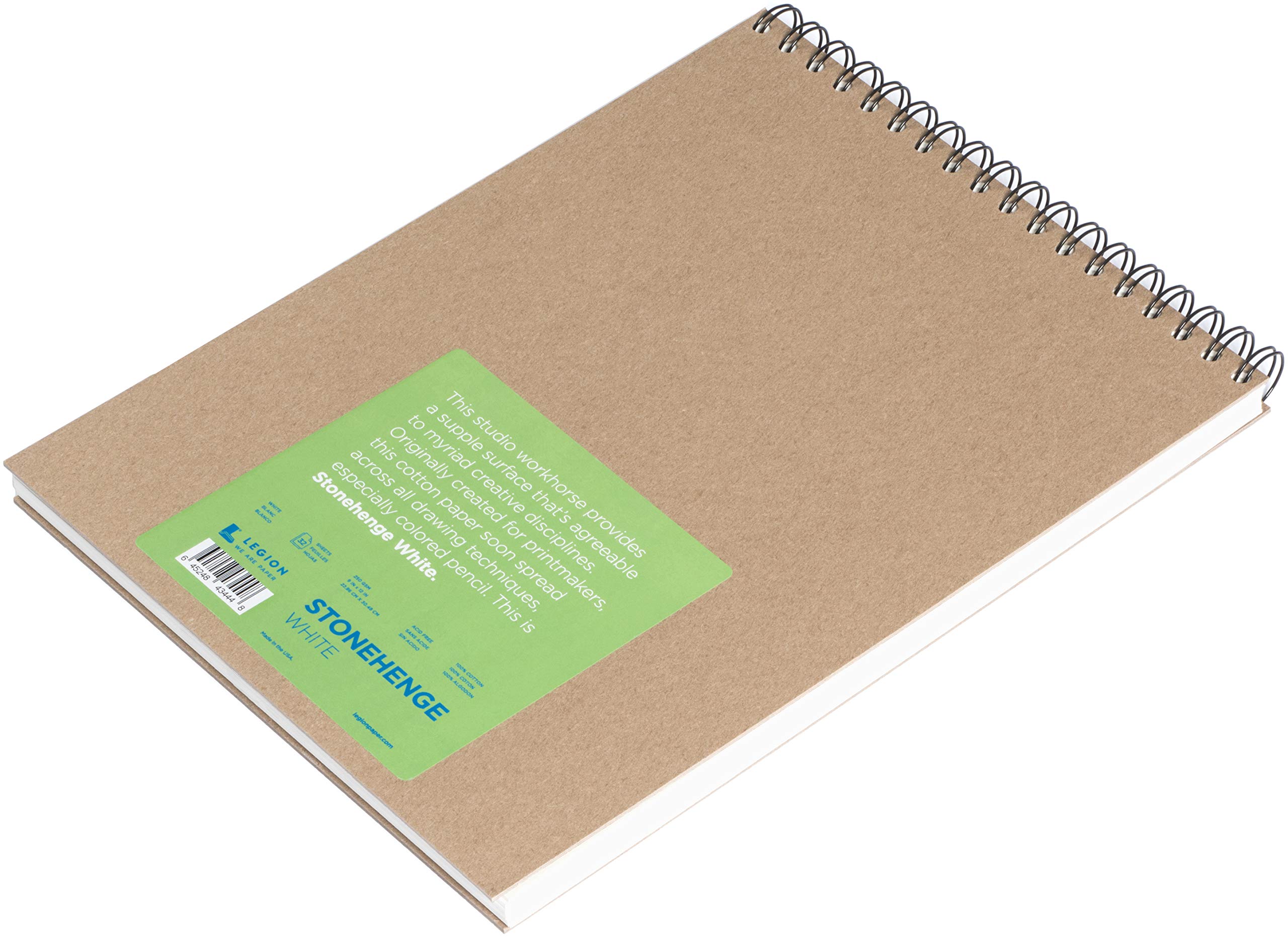 Stonehenge 100% Cotton Medium Weight Spiral Journal, White, 9 x 12 inches, 250gsm, 32 Sheets for Dry Media