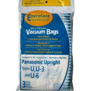 3 Panasonic U, U-3 & U-6 Upright Vacuum Cleaner Bags, MC-V145M, MC-115P, MC-V5000 thru MC-V5099, MC-V7300 thru MC-V7399, MC-V6200 thru MC-V6299