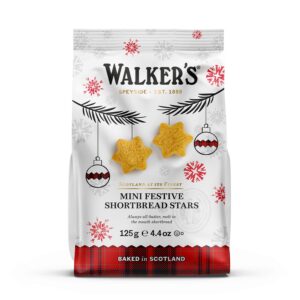 walker’s mini festive shortbread cookies - pack of 6 holiday shortbread cookie bags (4.4 oz) – includes mini star-shaped christmas cookies