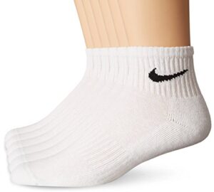 nike unisex performance cushion quarter socks with bag (6 pairs), white/black, large