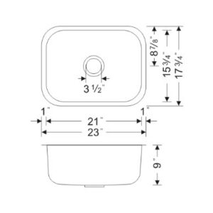 Wells Sinkware CMU2318-9 Craftsmen Series Stainless Steel Kitchen Sink, 23" 18 Gauge, Brushed Matte Finish