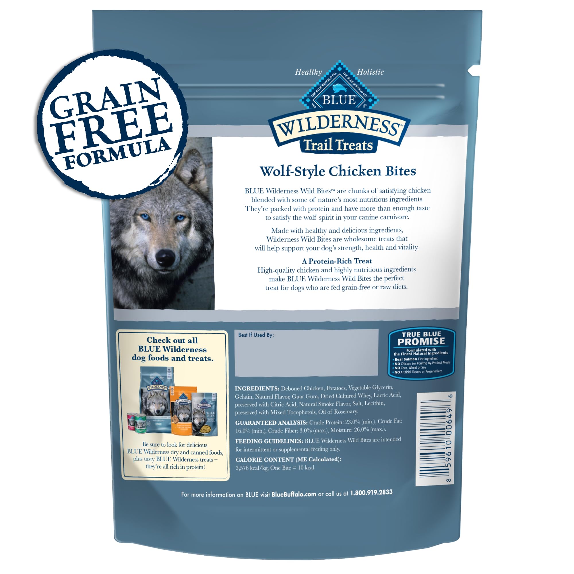 Blue Buffalo Wilderness Trail Treats Wild Bites Dog Treats, Grain-Free and High-Protein Soft-Moist Dog Treats Made with Natural Ingredients, Chicken Recipe, 4-oz. Bag