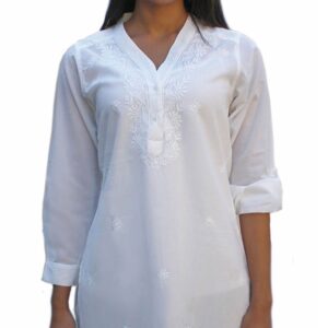 Ayurvastram BIBAA Pure Cotton Shirt Tunic Top Kurti Blouse; White: Sz 10