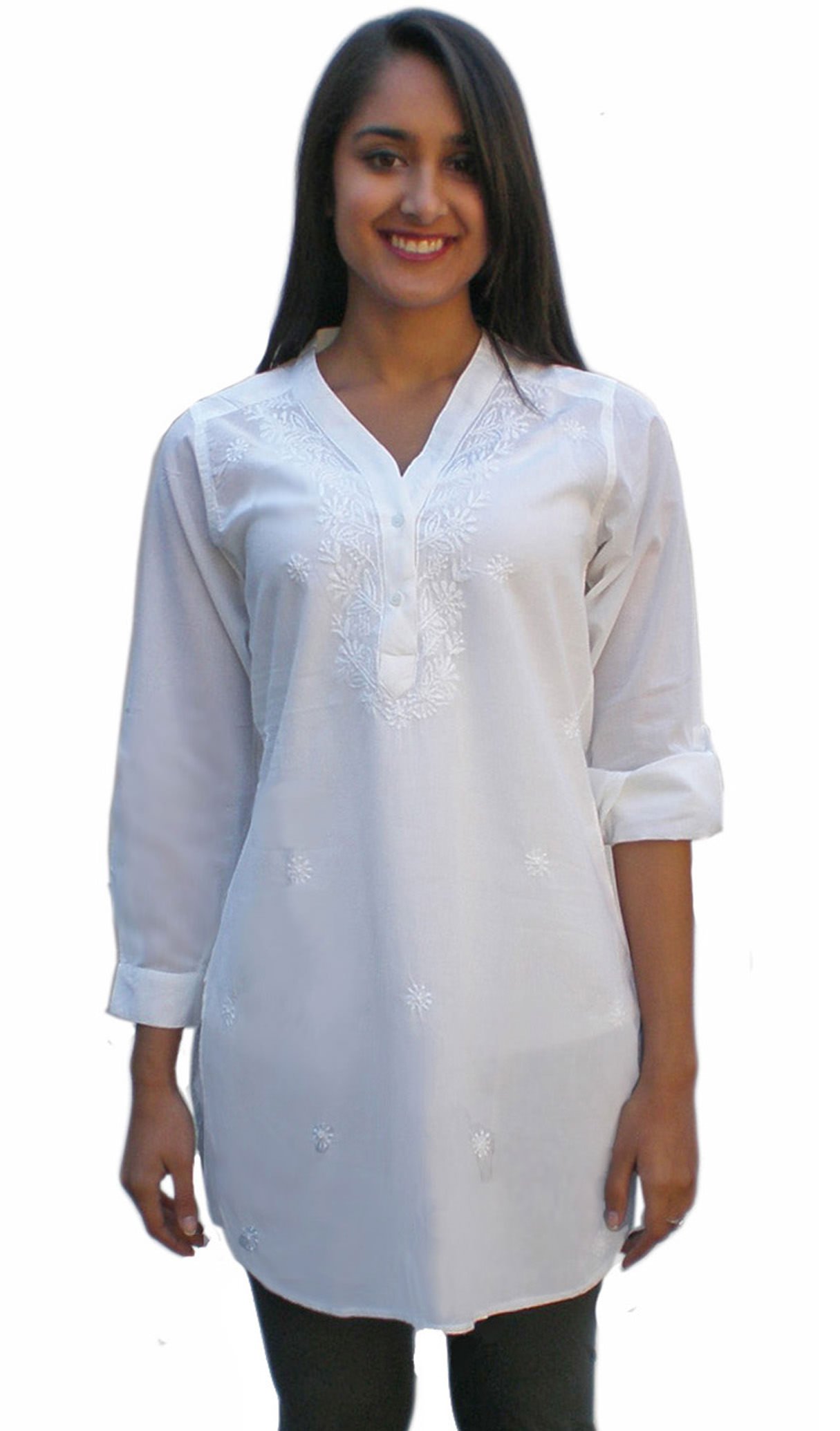 Ayurvastram BIBAA Pure Cotton Shirt Tunic Top Kurti Blouse; White: Sz 10