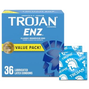 trojan enz lubricated condoms, latex condoms for contraception and sti protection, america’s number one condom, 36 count value pack