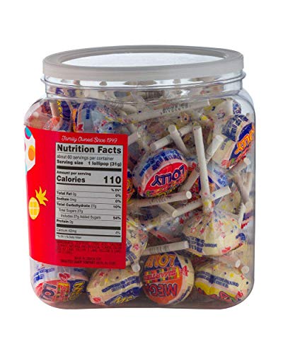 Smarties Lollies Mega | Vegan, Gluten Free, Peanut & Fat Free Fruity Flavors Childhood Treat, Perfect for Parties & Celebrations | Made by US Candy Company Since 1949 - 4 Pounds Jar 60 Counts