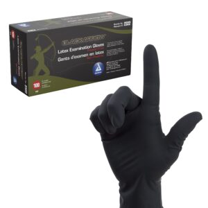 dynarex black arrow disposable latex exam gloves, powder-free, for healthcare, law enforcement, tattoo, salon or spa, black (100, medium)