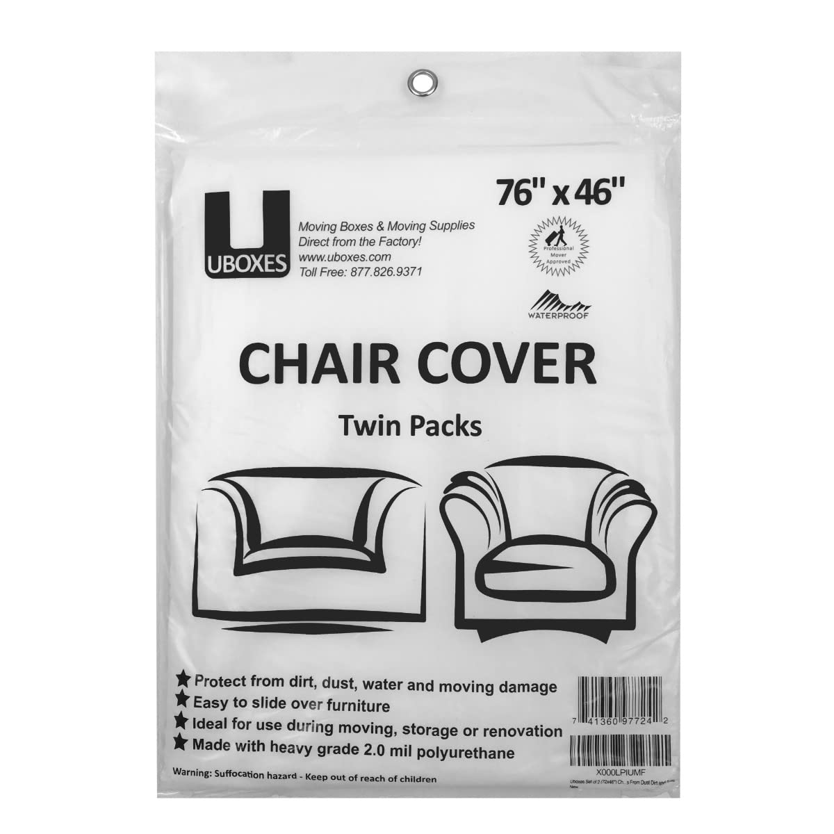 Uboxes Set of 2 (72x46) Chair Covers 2 MIL Heavy Duty Polyethylene to Protect Items from Dust Dirt and Spills