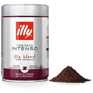 illy intenso ground espresso coffee, bold roast, intense, robust and full flavored with notes of deep cocoa, 100% arabica coffee, no preservatives, 8.8 ounce (pack of 2)