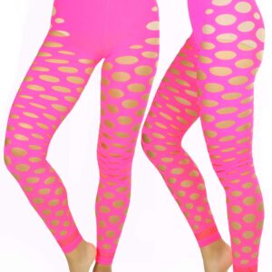 ToBeInStyle Women's Fishnet Slashed Leggings w/Footless Design - One Size - Hot Neon Pink