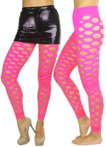 tobeinstyle women's fishnet slashed leggings w/footless design - one size - hot neon pink