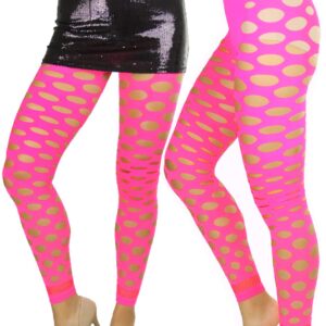 ToBeInStyle Women's Fishnet Slashed Leggings w/Footless Design - One Size - Hot Neon Pink