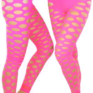 ToBeInStyle Women's Fishnet Slashed Leggings w/Footless Design - One Size - Hot Neon Pink