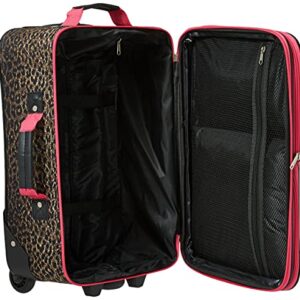 Rockland Fashion Softside Upright Luggage Set, Expandable,Lightweight,Telescopic Handle,Wheel, Pink Leopard, 2-Piece (14/19)