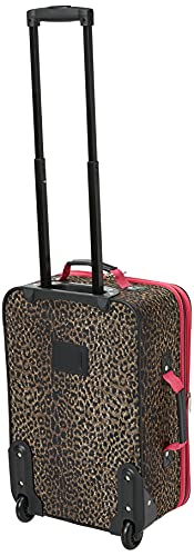 Rockland Fashion Softside Upright Luggage Set, Expandable,Lightweight,Telescopic Handle,Wheel, Pink Leopard, 2-Piece (14/19)