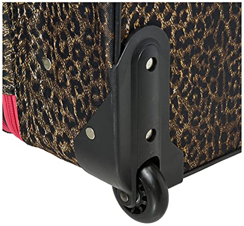 Rockland Fashion Softside Upright Luggage Set, Expandable,Lightweight,Telescopic Handle,Wheel, Pink Leopard, 2-Piece (14/19)