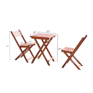 vifah v1381 outdoor wood folding bistro set with square table and two chairs