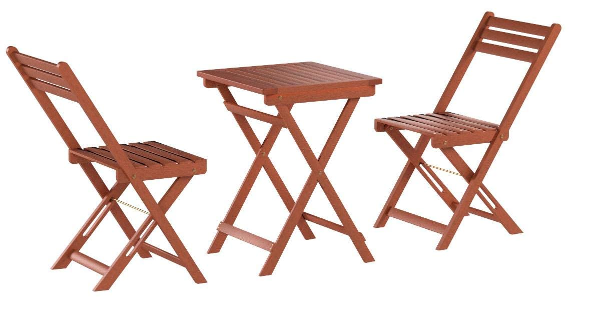 Vifah V1381 Outdoor Wood Folding Bistro Set with Square Table and Two Chairs