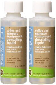 urnex biocaf espresso descaling solution 4 ounce (2 single bottles) safe to use with keurig, delonghi, nespresso, ninja, hamilton beach, mr coffee, braun, 4 fl oz (pack of 2)