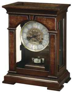 howard miller emporia mantel clock 630266 – cherry bordeaux finish, front glass door & ornate dial, vintage home decor, brass finished pendulum, key-wound, single-chime movement