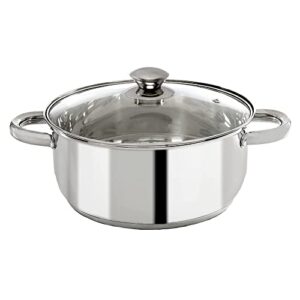 ecolution stainless steel stock pot with encapsulated bottom matching tempered glass steam vented lids, made without pfoa, dishwasher safe, 5-quart, silver