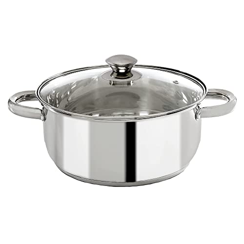 Ecolution Stainless Steel Stock Pot with Encapsulated Bottom Matching Tempered Glass Steam Vented Lids, Made Without PFOA, Dishwasher Safe, 5-Quart, Silver