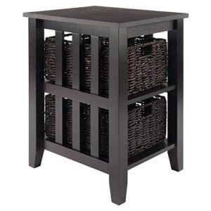 winsome morris 25.04" x 20.08" x 16.54" wood side table with 2 foldable baskets, espresso