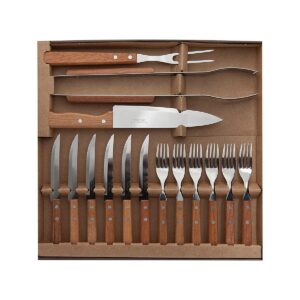 Tramontina 22399/028 Dynamic Natural Wood Barbecue Kitchen Tools 15 Piece Set Churrasco Tools Durable Stainless Steel Large Size Natural Wood Made in Brazil 22399/028