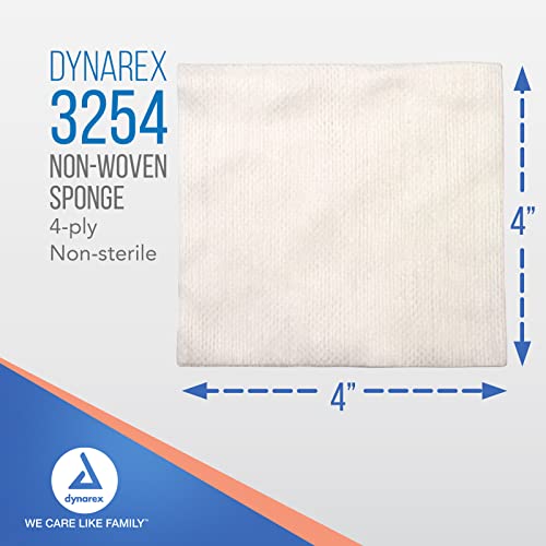 Dynarex Non-Woven Sponges, Non-Sterile, Gauze Sponges, Highly-Absorbent and with Less Linting, 4"x 4", 4 Ply, 1 Case of 2000 (10 Boxes of 200)