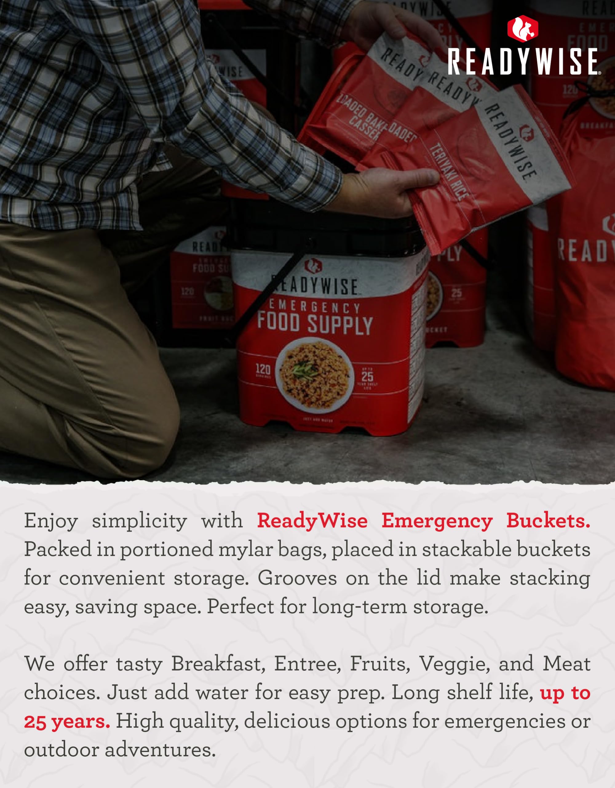 READYWISE - Prepper Pack Bucket, 52 Servings, Emergency, MRE Meal & Drink Supply, Premade, Freeze Dried Survival Food, Hiking, Adventure & Camping Essentials, Individually Packaged, 25 Year Shelf Life