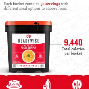 READYWISE - Prepper Pack Bucket, 52 Servings, Emergency, MRE Meal & Drink Supply, Premade, Freeze Dried Survival Food, Hiking, Adventure & Camping Essentials, Individually Packaged, 25 Year Shelf Life