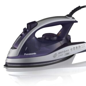 panasonic dry and steam iron with alumite soleplate, fabric temperature dial and safety auto shut off – 1700 watt multi directional iron – ni-w950a, purple