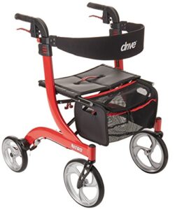 drive medical rtl10266 nitro euro-style 4-wheel rollator walker with seat, red