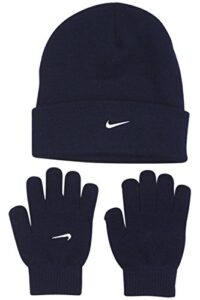 nike size 8-20 navy knit beanie/gloves set (one size)