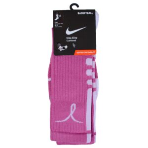 nike kay yow elite crew basketball socks pink/white size socks large 8-12