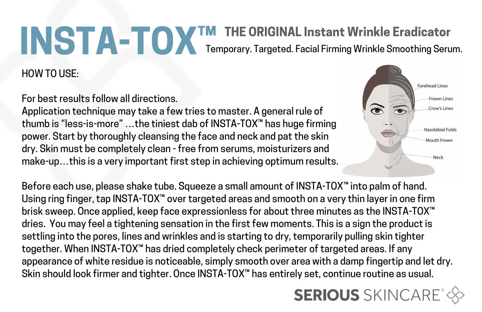 Serious Skincare INSTA-TOX Instant Wrinkle Smoothing Serum - Improves appearance of Fine Lines & Wrinkles -Temporarily Tightens Skin - Instant Line Filler - Two .75 oz. Tubes (2Pack)