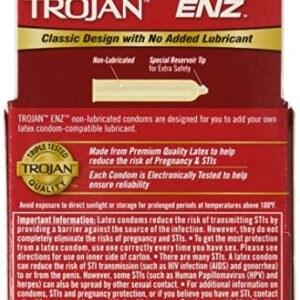 Trojan ENZ Non Lubricated Premium Latex Condoms, 3 Count per Pack - 3 per case.