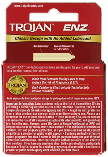 Trojan ENZ Non Lubricated Premium Latex Condoms, 3 Count per Pack - 3 per case.