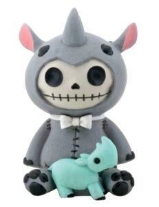 summit collection furrybones rhino buster signature skeleton in rhinoceroses costume with baby blue rhino