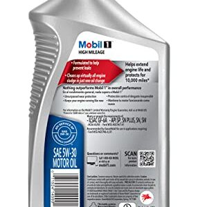 Mobil 1 High Mileage Full Synthetic Motor Oil 5W-30, 6-pack of 1 quarts