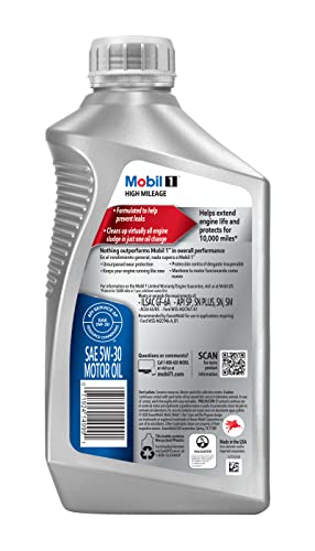 Mobil 1 High Mileage Full Synthetic Motor Oil 5W-30, 6-pack of 1 quarts