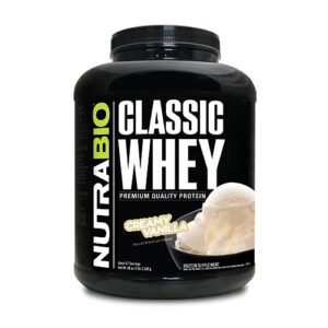 nutrabio classic whey protein powder- 25g of protein per scoop - full-spectrum amino acid profile - no fillers, artificial colors, preservatives - low glycemic index - creamy vanilla, 5 pounds