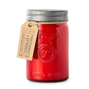 paddywax scented relish collection soy wax artisan candle in glass jar with lid, 9.5-ounce, pomegranate + spruce