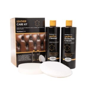 furniture clinic large leather care kit | leather cleaner + protection cream for furniture | two 17oz bottles + 1 sponge & 1 cloth | condition and restore leather couches, car seats, jackets, & boots