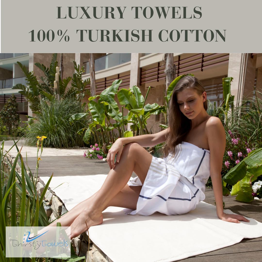 THIRSTY 100% Turkish Cotton Oversized Luxury Hotel & Bath Towel Sheets, Extra Large for Bathroom, Shower, Beach, Pool & Spa – Soft, Thick & Absorbent (40 x 80 inches) Bodrum Blue