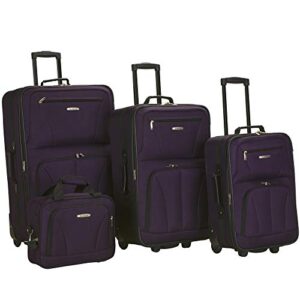 rockland journey softside upright luggage set, expandable, purple, 4-piece (14/19/24/28)