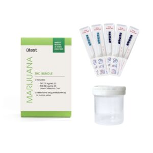 utest (5-test strips + cup) thc home tests for 50 ng/ml (3 strips) and 15 ng/ml (2 strips)